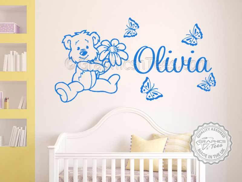 Personalised Nursery Wall Sticker with Teddy Bear Bedroom Wall Art ...
