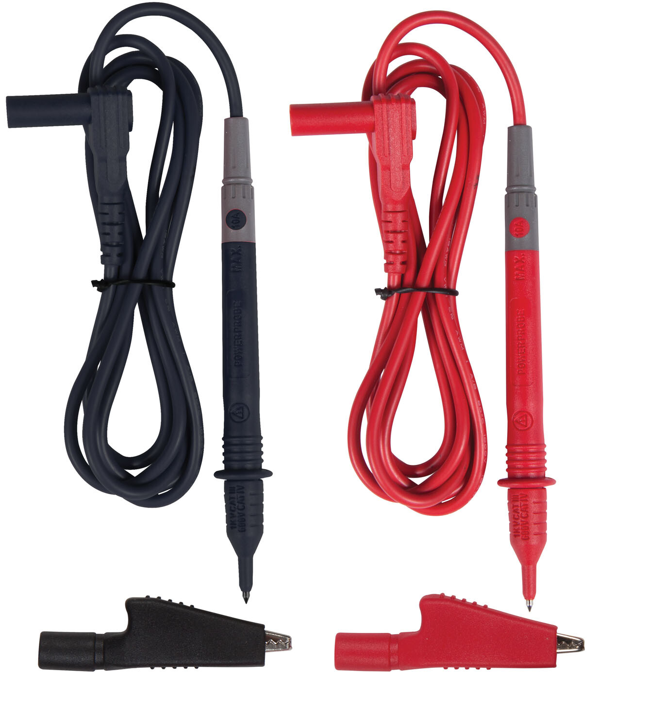 Power Probe 5ft DMM Multimeter Test Leads Set w/ Clips CAT III/ CAT IV ...