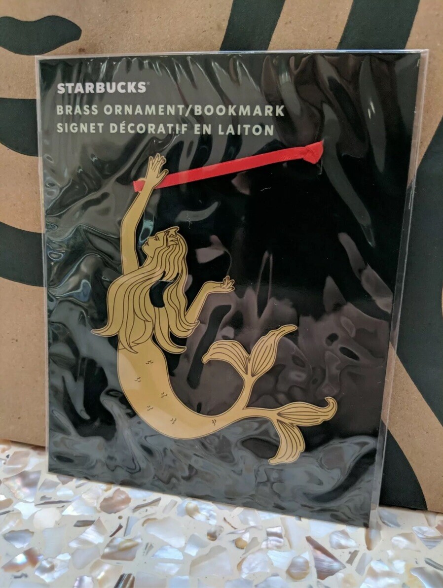RARE 2020 Starbucks Coffee Brass Mermaid CHRISTMAS Ornament Bookmark IN ...