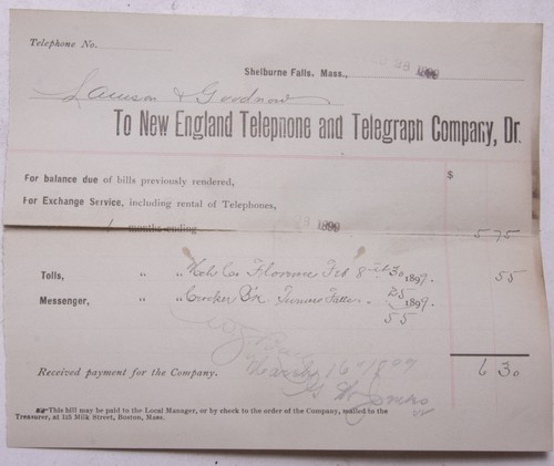 1899 Lamson Goodnow NE Telephone Telegraph Local Feb 28 1899 Ephemera ...