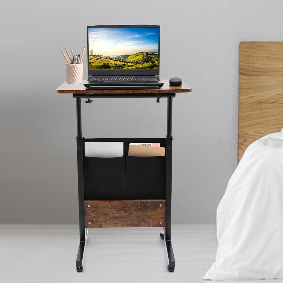 Rolling Laptop Desk Adjustable Height Computer Table Stand up Office w ...