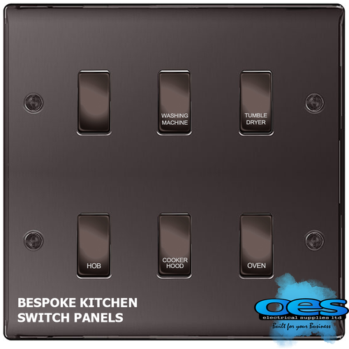 BG BESPOKE 6 GANG GRIDSWITCH KITCHEN SWITCH PANEL POLISHED BLACK NICKEL ...