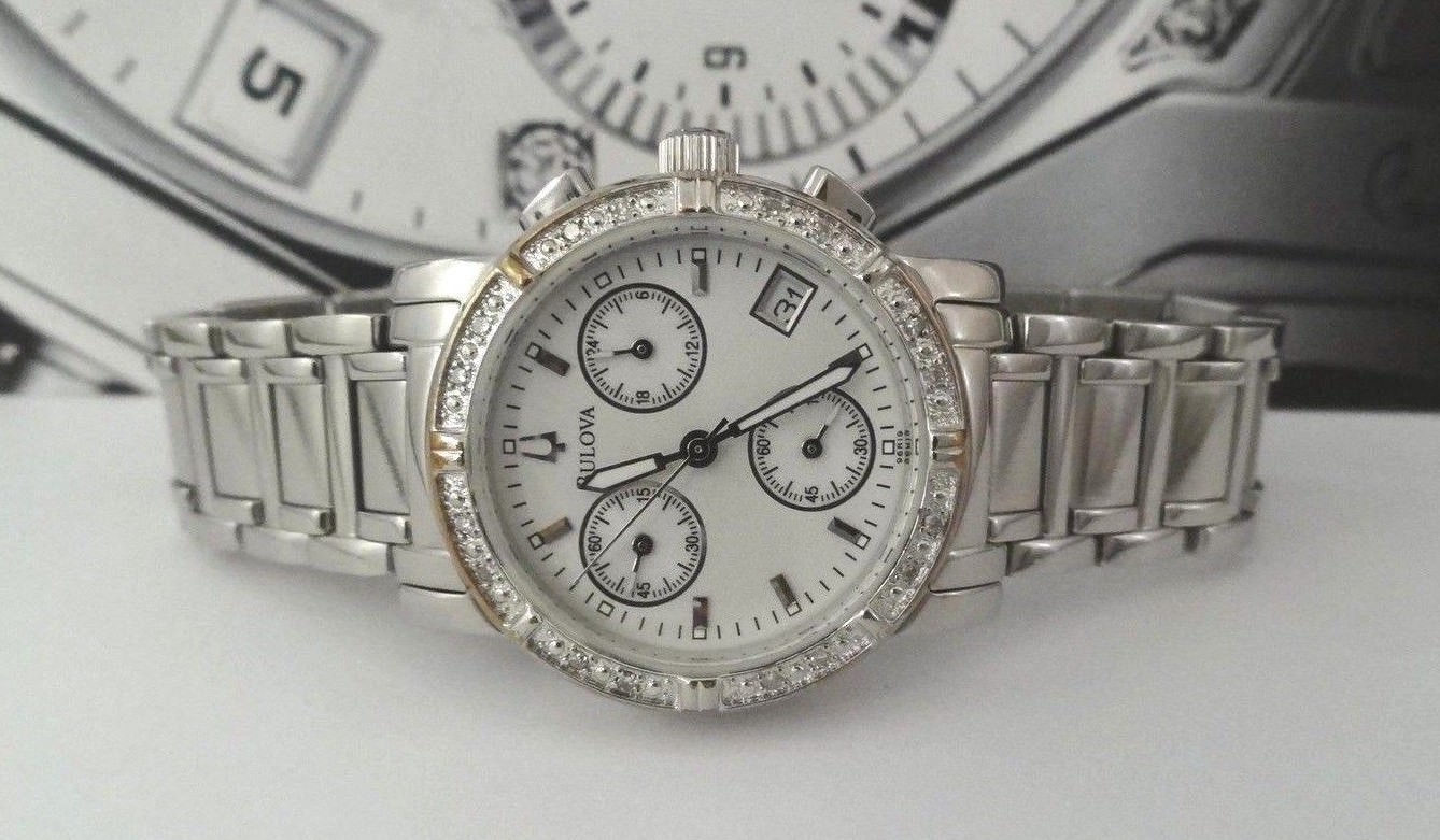 Bulova 96R19 Diamond Chronograph White Mother-of-Pearl Womens Watch ...