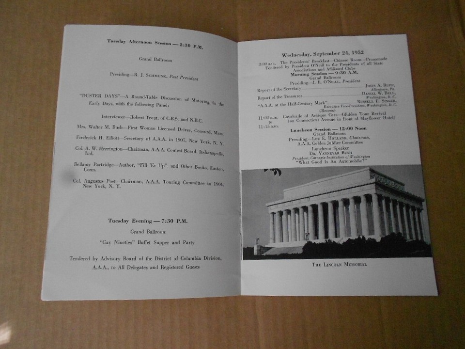 1952 AAA Golden Jubilee Meeting Program American Automobile Association ...