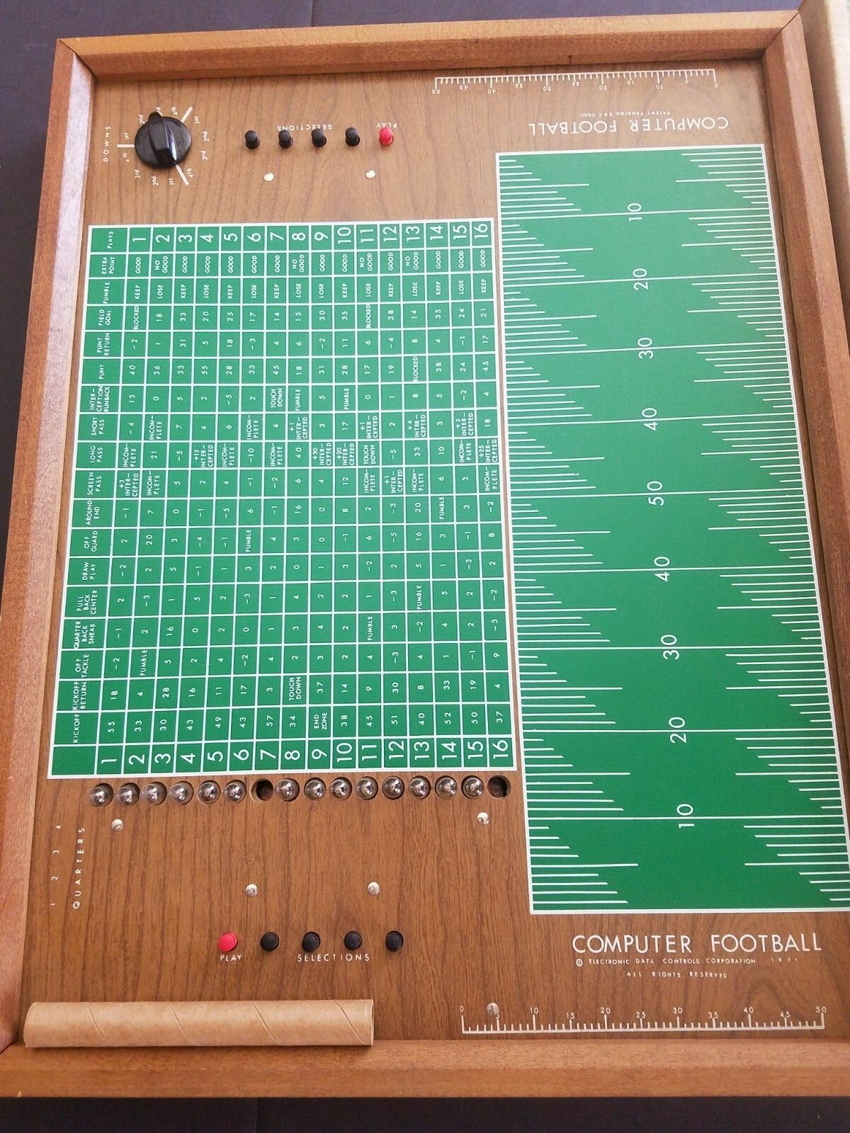 Computer Football Sports Games Electronic Data Controls Corp 1972 FOR ...