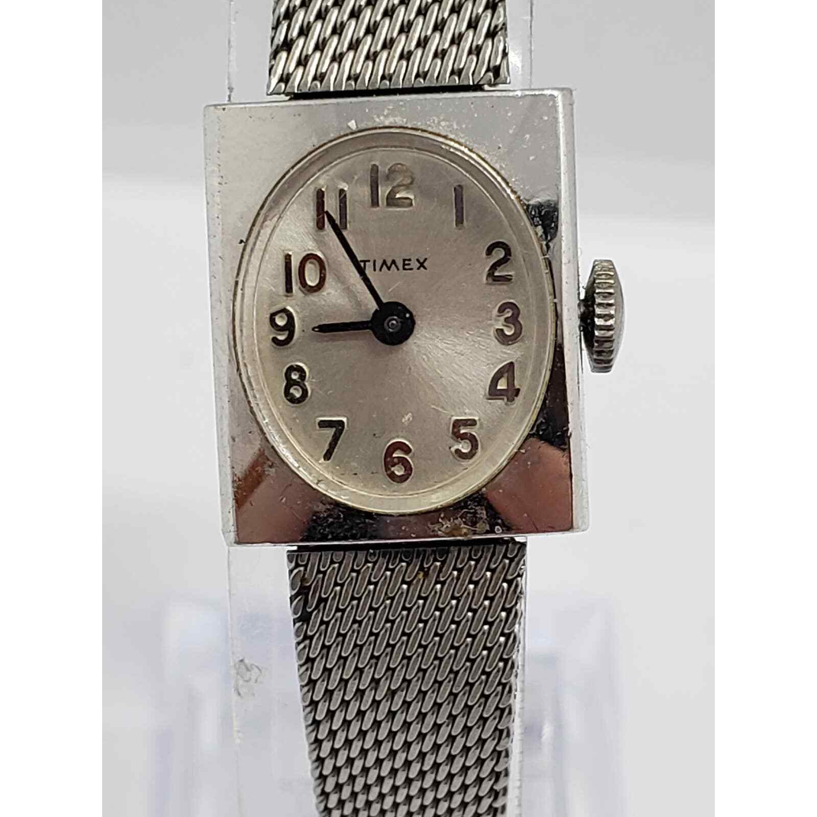 Women's Timex dress watch. Square silver opalescent face. Silver ...