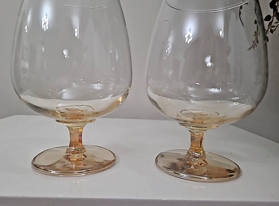 Pair Vintage Light Amber Coloured Short Stem Brandy Balloon/Wine Glass Goblets | eBay