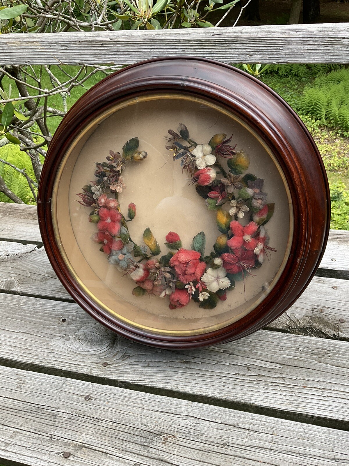 Antique Victorian Mourning Wreath Folk Art Shadowbox Frame Round 18.5 ...