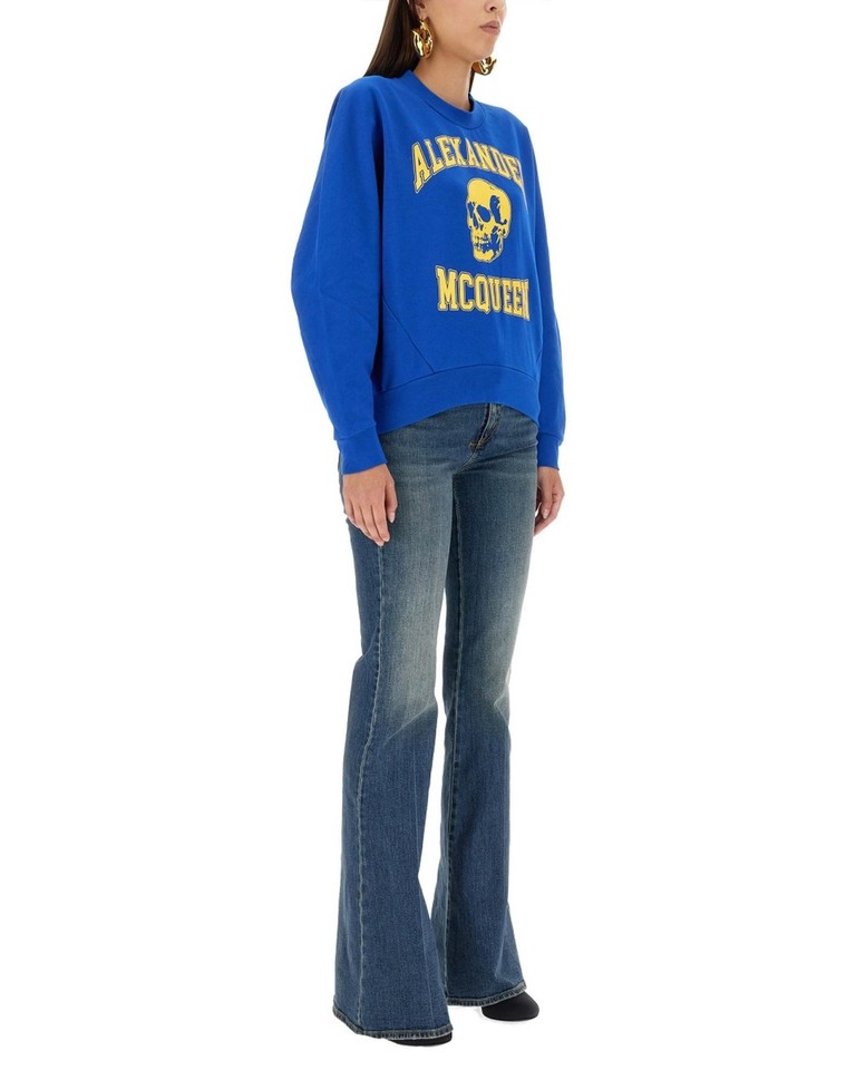 ALEXANDER MCQUEEN Skull Graphic Crewneck Sweatshirt Women Blue Sweaters ...