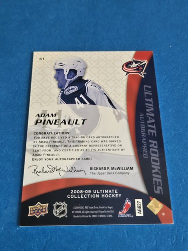 ADAM PINEAULT - 2008-09 UPPER DECK ULTIMATE COLLECTION ROOKIE AUTOGRAPH ...