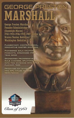 George Marshall Washington Redskins Football Hall of Fame Bust Card | eBay