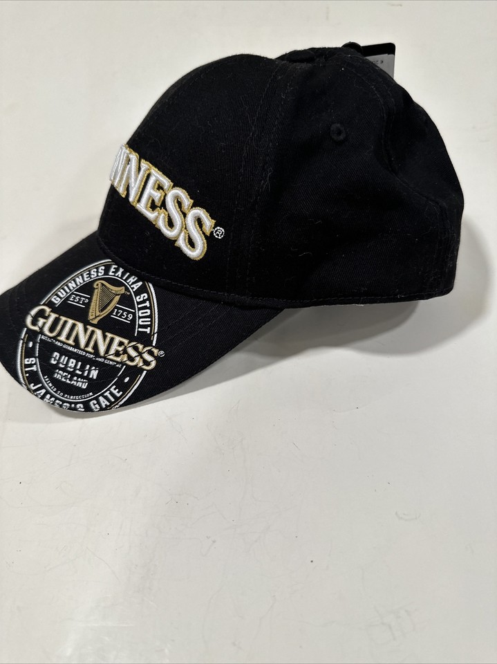 NWT Guinness Dublin Black Adjustable Strapback Baseball Cap Embroidered ...