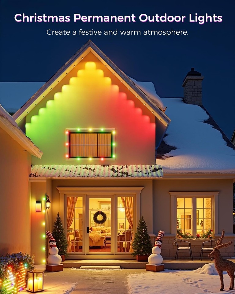 Permanent Outdoor Lights for House, 100ft Smart RGB LED Eave Lights ...