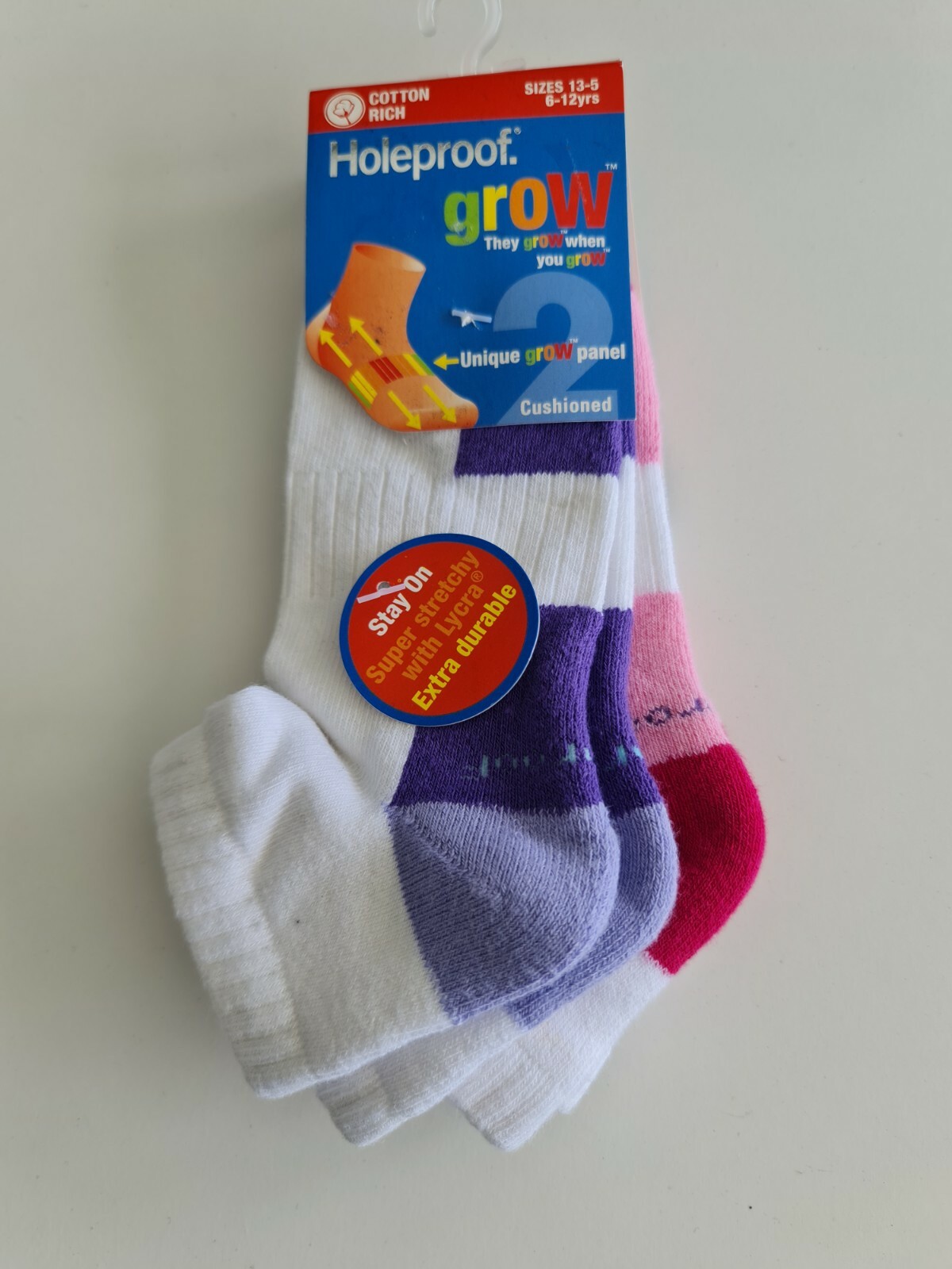 Holeproof 2 Pack Kids Cotton Blend Trainer Sock sz 13 5 Colour White ...
