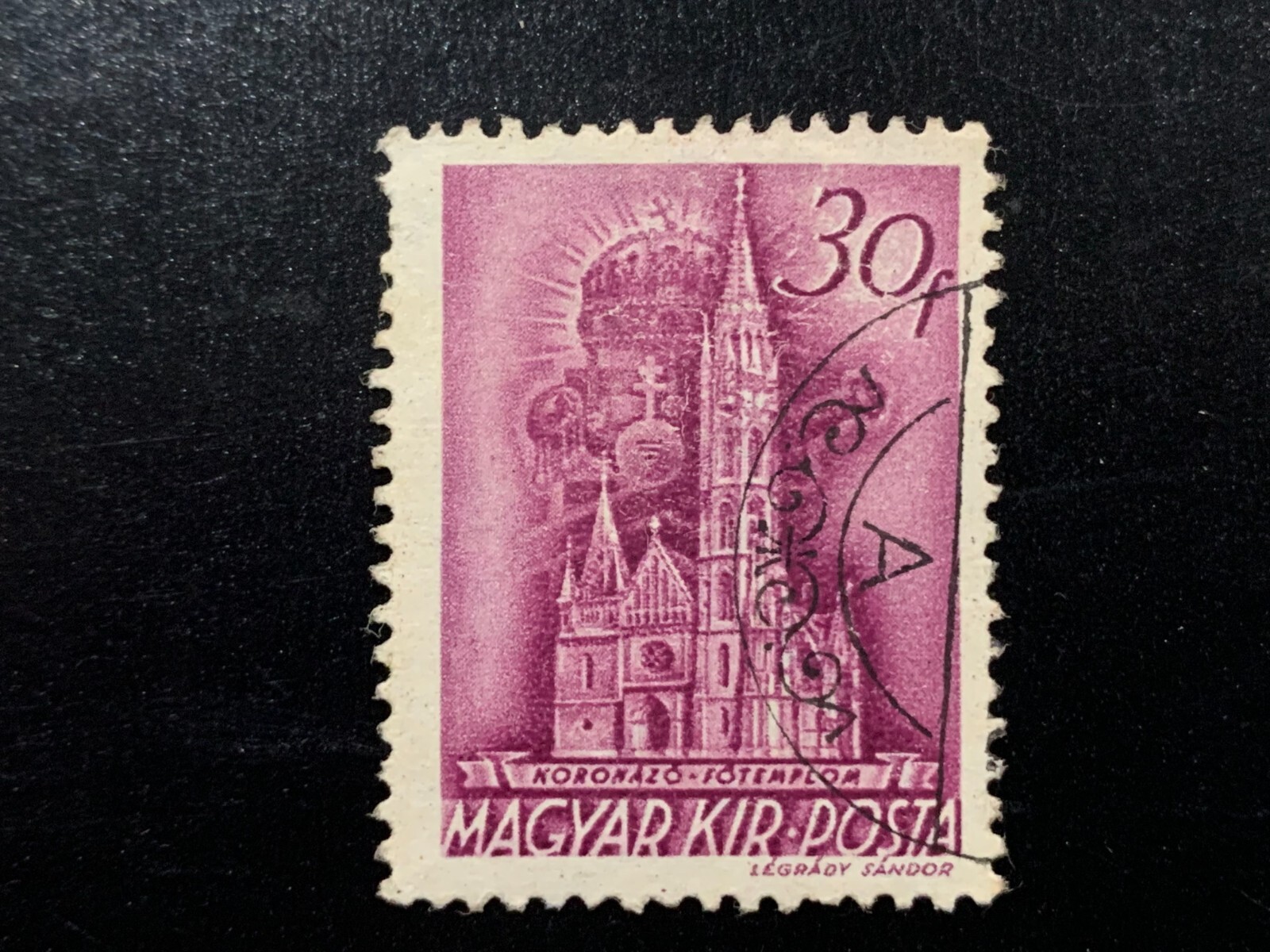 HUNGARY MAGYAR KIR POSTA 1939 THE CHURCH 30F VIOLET PURPLE - FINE USED ...