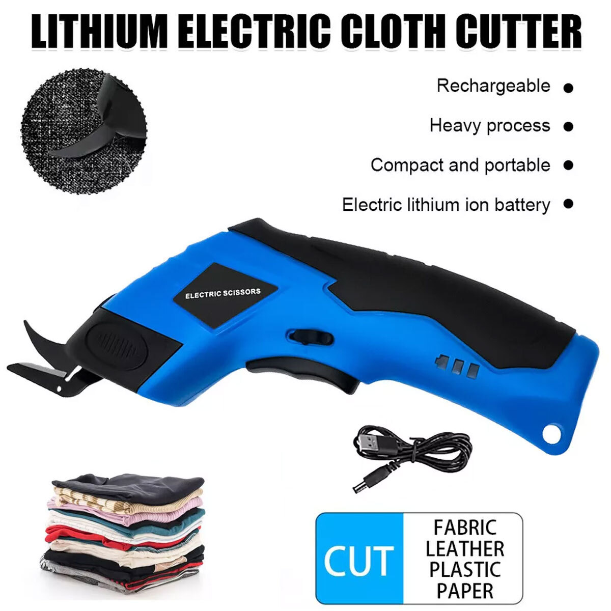 Cordless Power Electric Scissors Rechargeable Battery Operated Fabric ...