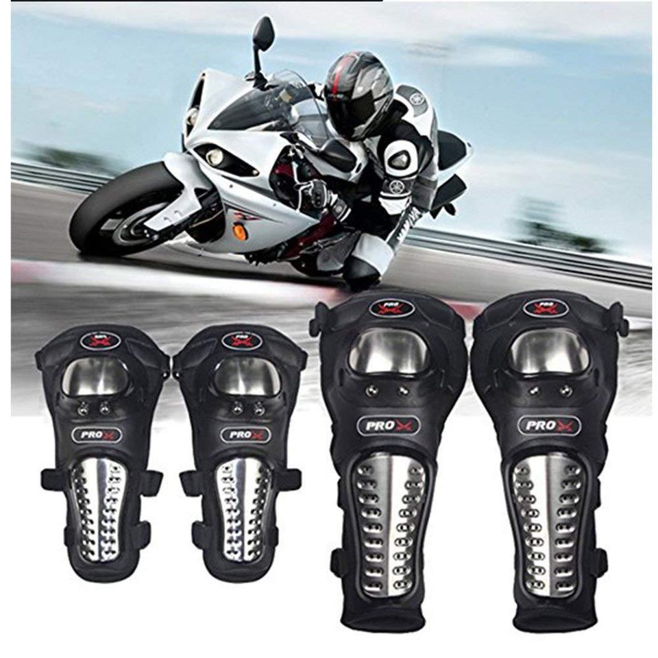 Steel Protection Knee Elbow Shin Pads Armour Guard Motocross Motorcycle ...