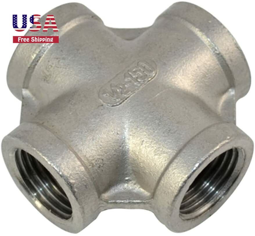 1/2" Thread 4 Way Female Cross Coupling cast Connector SS304 Pipe ...