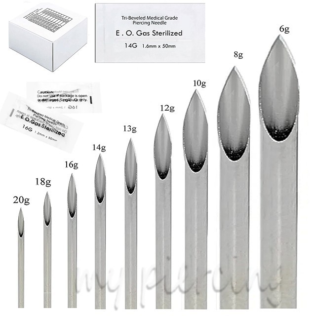 Tri-Beveled Medical Grade Sterilized Body Piercing Needle 20G-6G | eBay