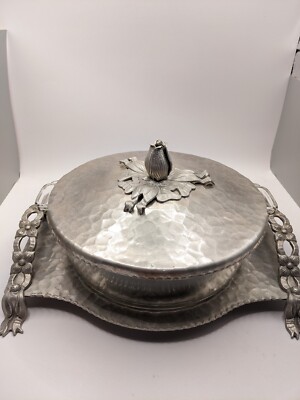 Vintage Hand Forged Aluminum Tray With Pyrex And Lid Complete ,Mark ...