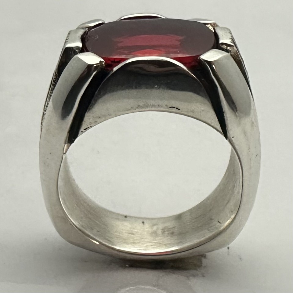 MJG STERLING SILVER MEN'S RING. 12 X 14mm ANTIQUE CUSHION LAB RUBY ...