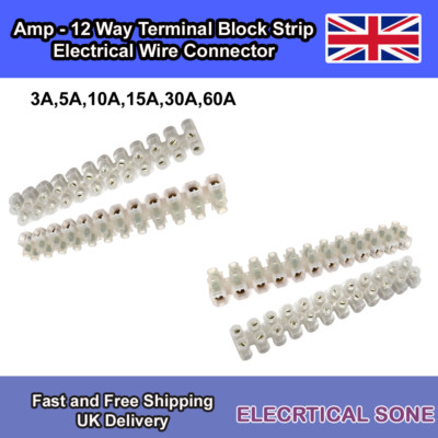 12 WAY 3A-60A CONNECTOR STRIPS ELECTRICAL CHOCK Block Wire Terminal ...