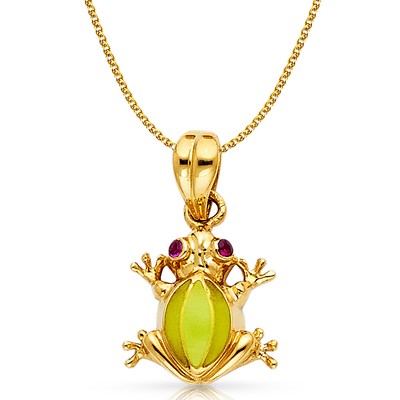 14K Yellow Gold Frog Charm Pendant with 1.5mm Flat Open Wheat Chain ...