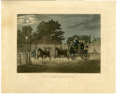 Antique Master Print-PROOF-COACH-ROYAL MAIL-NIGHT SCENE-Hunt-Pollard ...