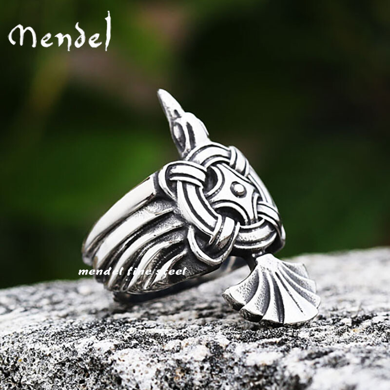 MENDEL Stainless Steel Mens Norse Viking Celtic Knot Raven Crow Ring ...