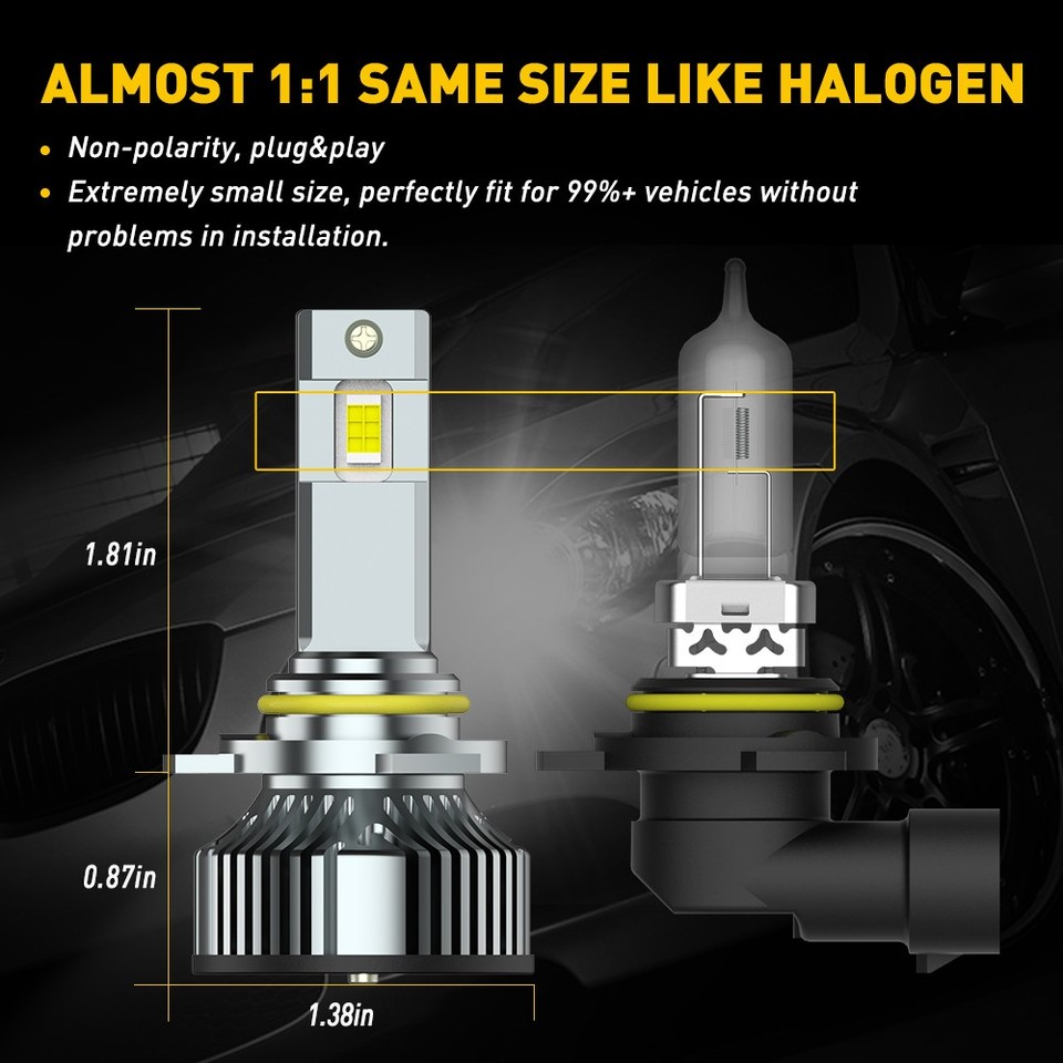 2x 9012 HIR2 LED Headlight High Low Beam Bulbs Super White Light 6500K ...