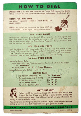 Vintage How To Dial New Jersey Bell Telephone Company Brochure | eBay