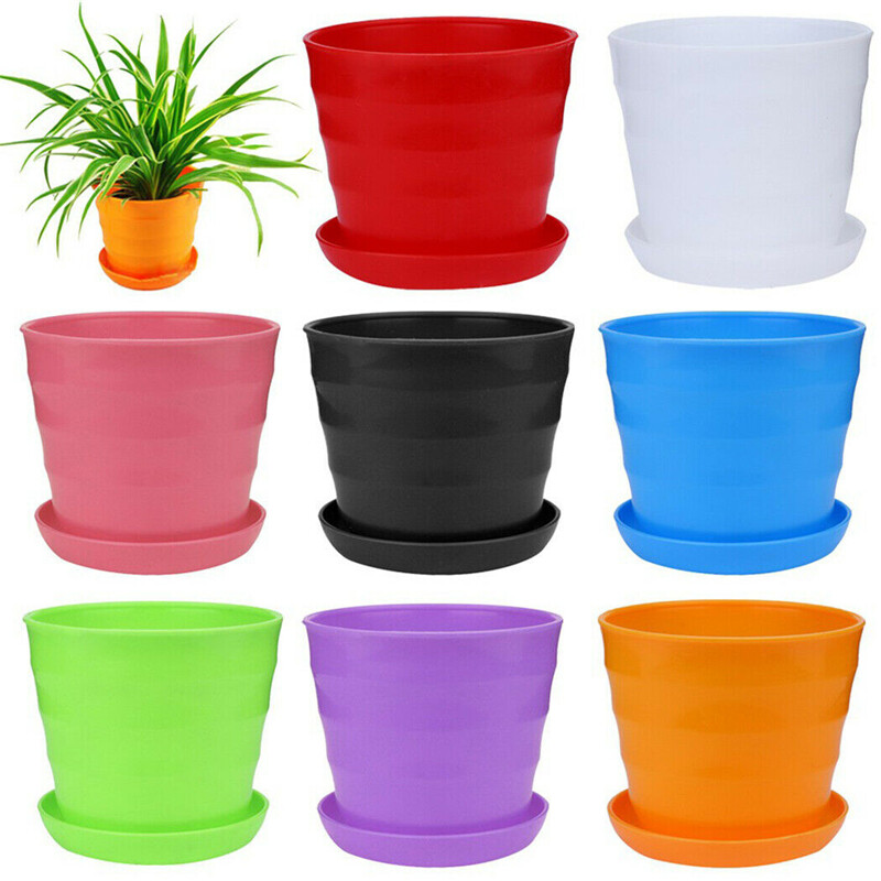 5pcs Plastic Plant Pot Round Flower Nursery Planter Pots With Saucer ...