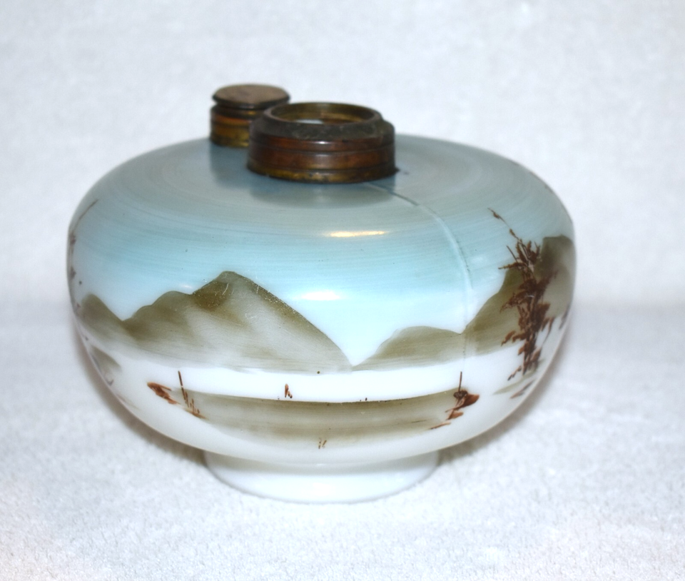 ANTIQUE HANGING LIBRARY PARLOR OIL LAMP SLANT SHADE | eBay