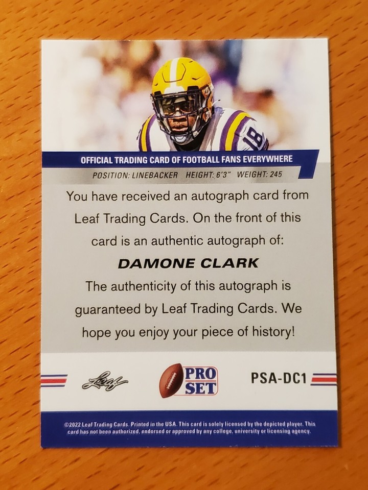 2022 Leaf Pro Set Rookie Autographs White Damone Clark LSU | eBay