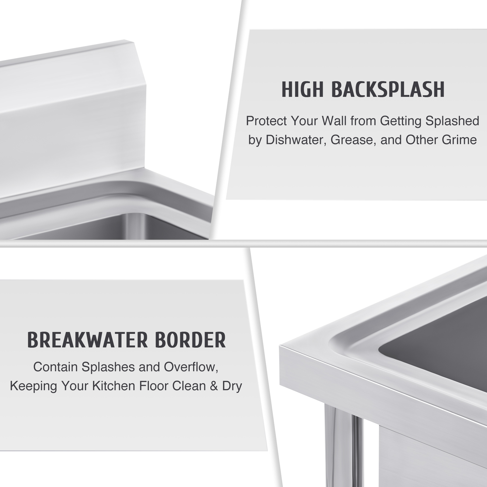 WILPREP Commercial Utility Prep Sink w Stainless Steel Work Table Drain ...