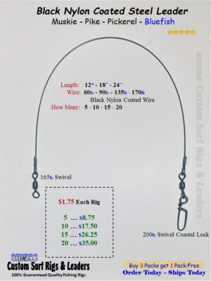 Heavy Steel Wire Fishing Leaders Pike Muskie Pickerel Drum Walleye ...