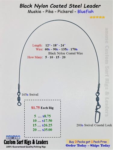 Heavy Steel Wire Fishing Leaders Pike Muskie Pickerel Drum Walleye ...