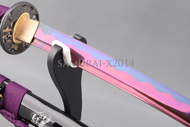 Noble Purple Blade Japanese Katana Samurai Sword Full Tang Battle Ready ...