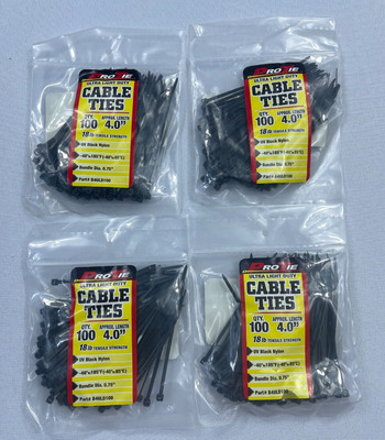 Pro Tie Ultra Light Duty Cable Ties 4.0" Black Nylon Lot of 4 NEW BJ | eBay