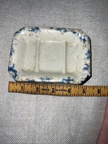 ANTIQUE PRIMITIVE STONEWARE BLUE SPONGEWARE SOAP DISH | eBay