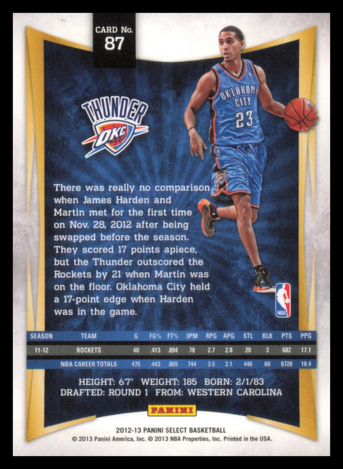 2012-13 Panini Select #87 Kevin Martin Oklahoma City Thunder | eBay