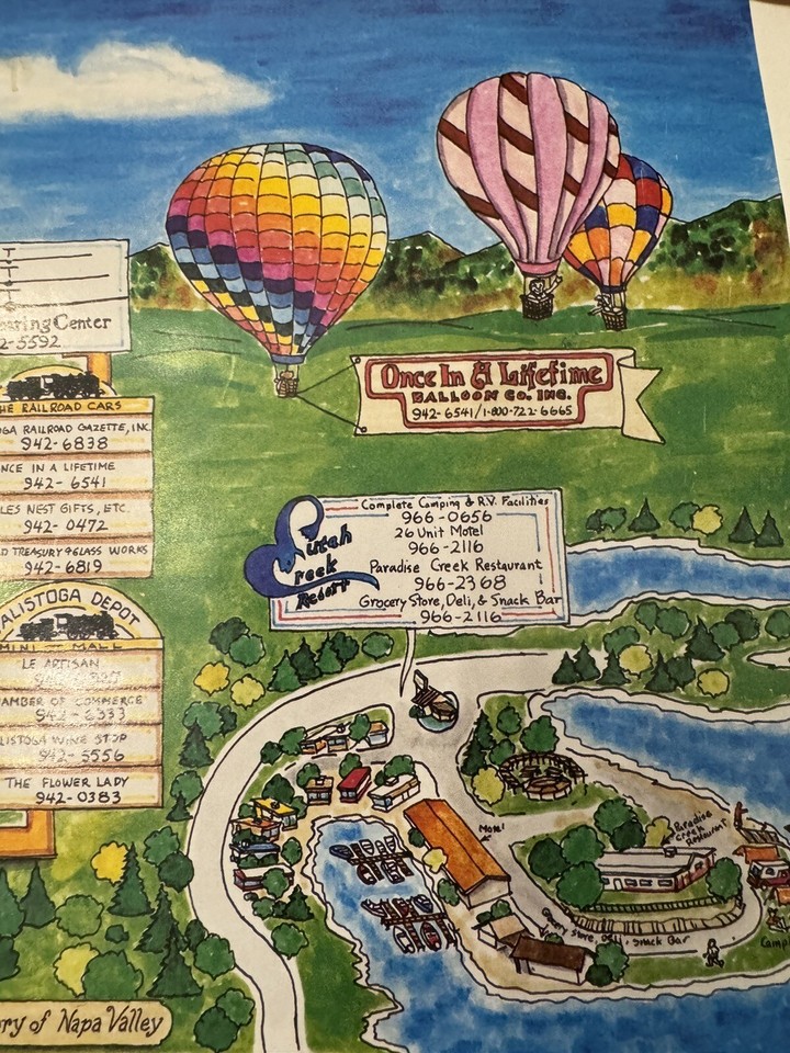 VINTAGE Napa Valley Map Cartoon llustrated 1987 EXTREMELY RARE Winery ...