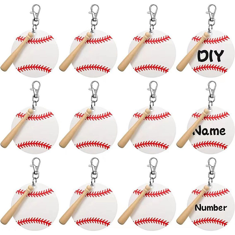 12 Set Baseball Keychain Blanks Kit Sports DIY Keychain for DIY ...
