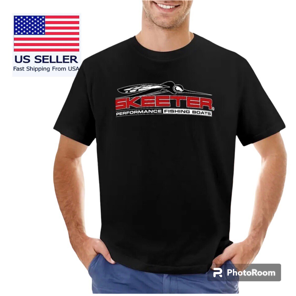 Adult Black XL Cotton Skeeter Bass Boat Fishing Shirt T-Shirt Short ...