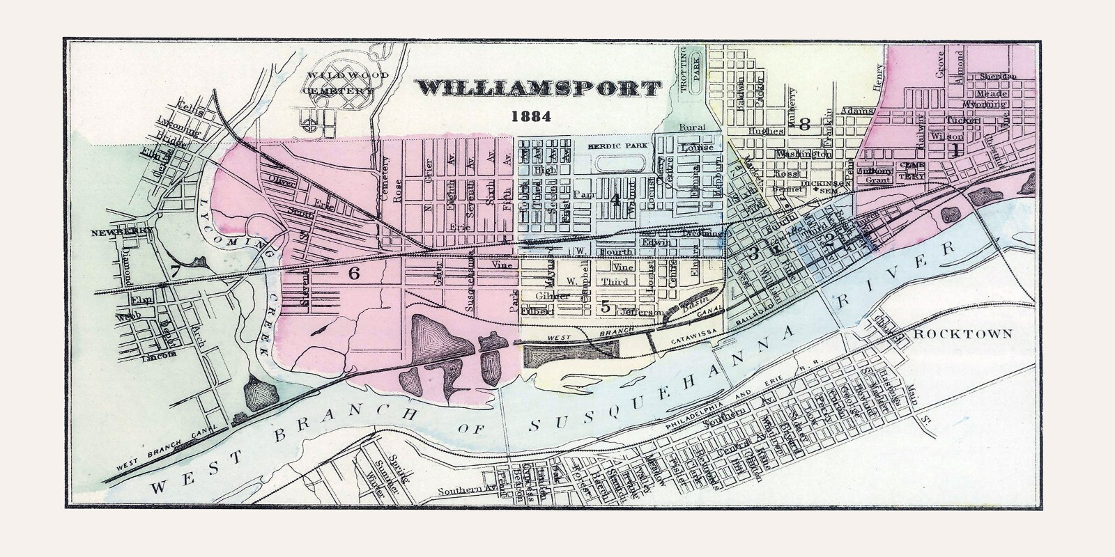1884 Map of Williamsport Pennsylvania | eBay