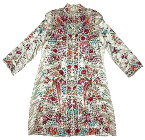 VTG MCM Chinese Robe Jacket OS? Densely Embroidered Satin Frog Closures ...