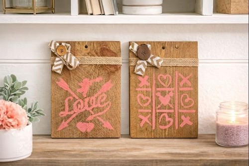 Handmade Rustic Valentine Wood Signs – Set of 2 | Farmhouse Valentine ...