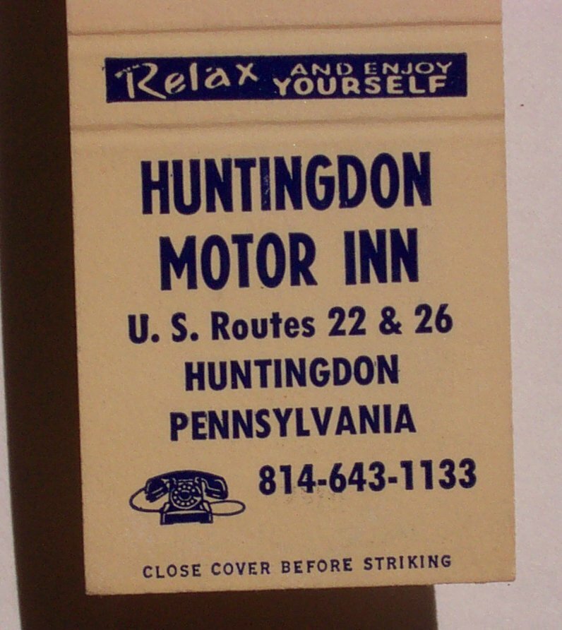 1960s Motor Inn Hotel Lewistown Huntingdon PA Matchbook Pennsylvania | eBay