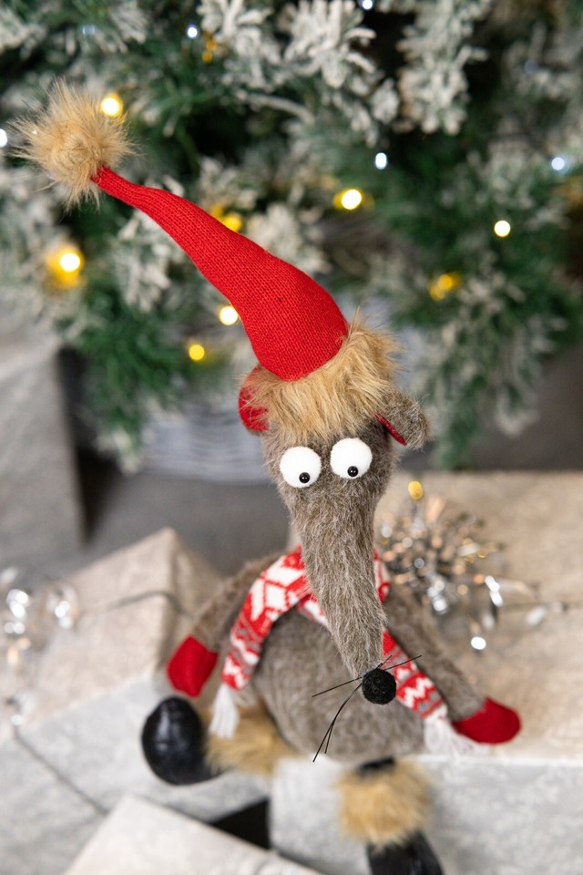 Christmas Rat Ornament Large Soft Plush Decoration Grey Standing ...