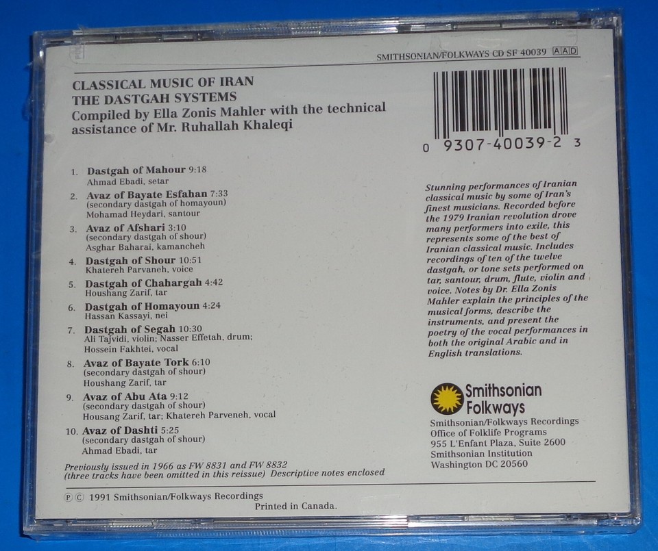 CLASSICAL MUSIC OF IRAN Dastgah Systems - Folkways CD SEALED ...